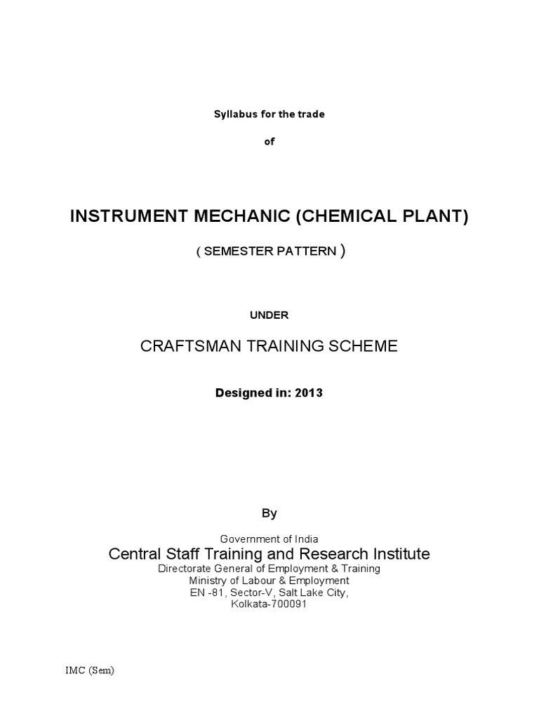 Instrument Mechanic (Chemical Plant) : Craftsman Training Scheme ...