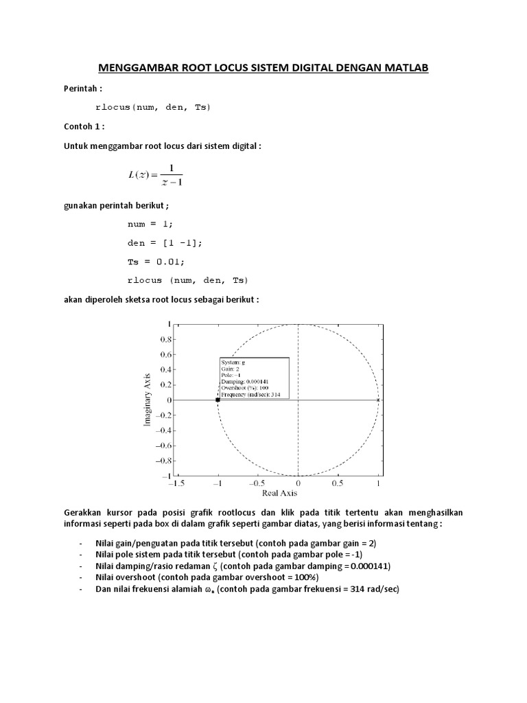 Menggambar Root Locus Sistem Digital Dengan Matlab | PDF