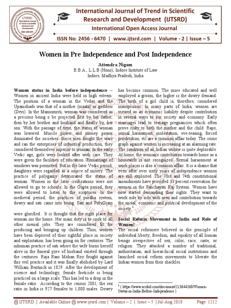 Women in Pre Independence and Post Independence | PDF | Woman | Family
