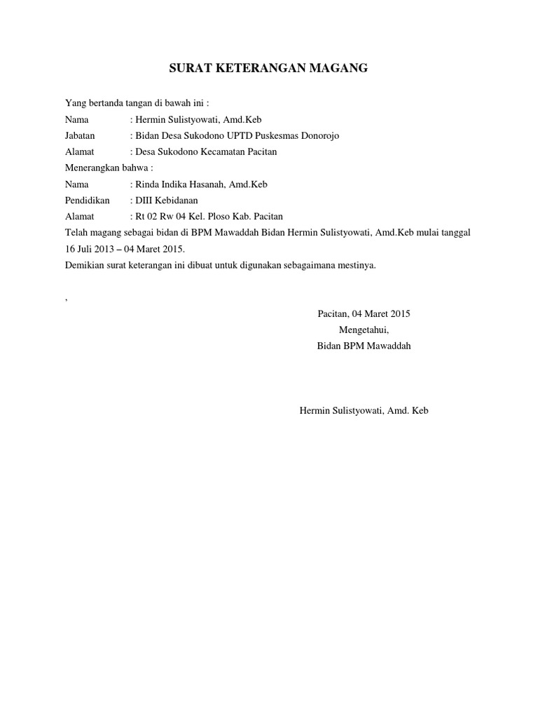 Surat Keterangan Magang | PDF