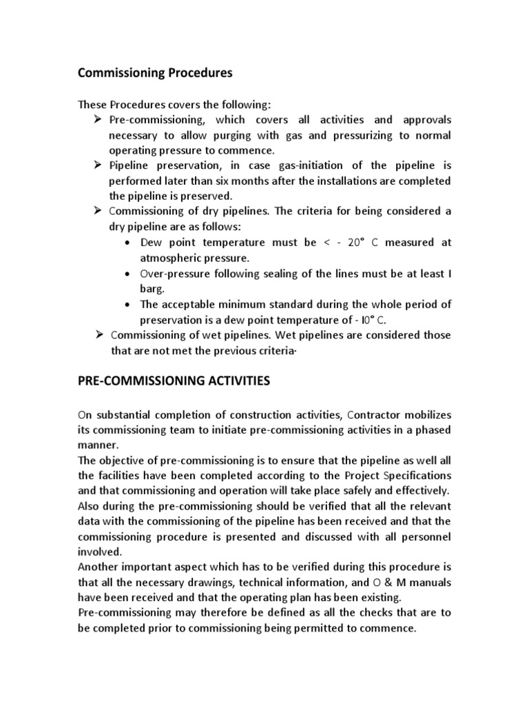 Commissioning Procedures | PDF | Pipe (Fluid Conveyance ...