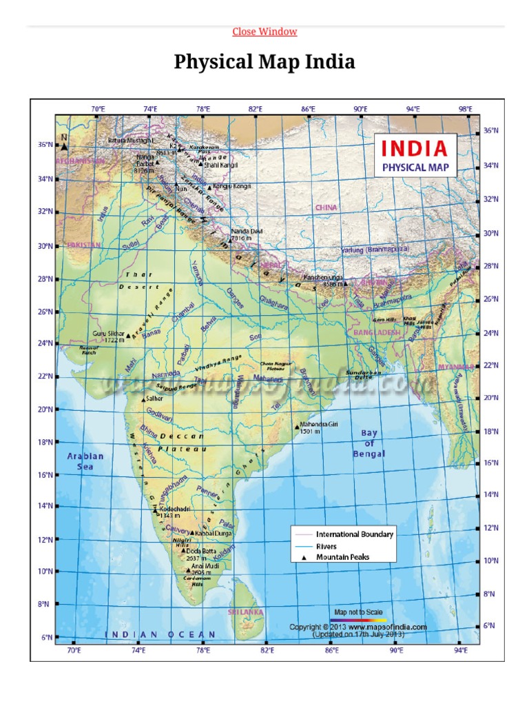 Physical Map India: Close Window | PDF