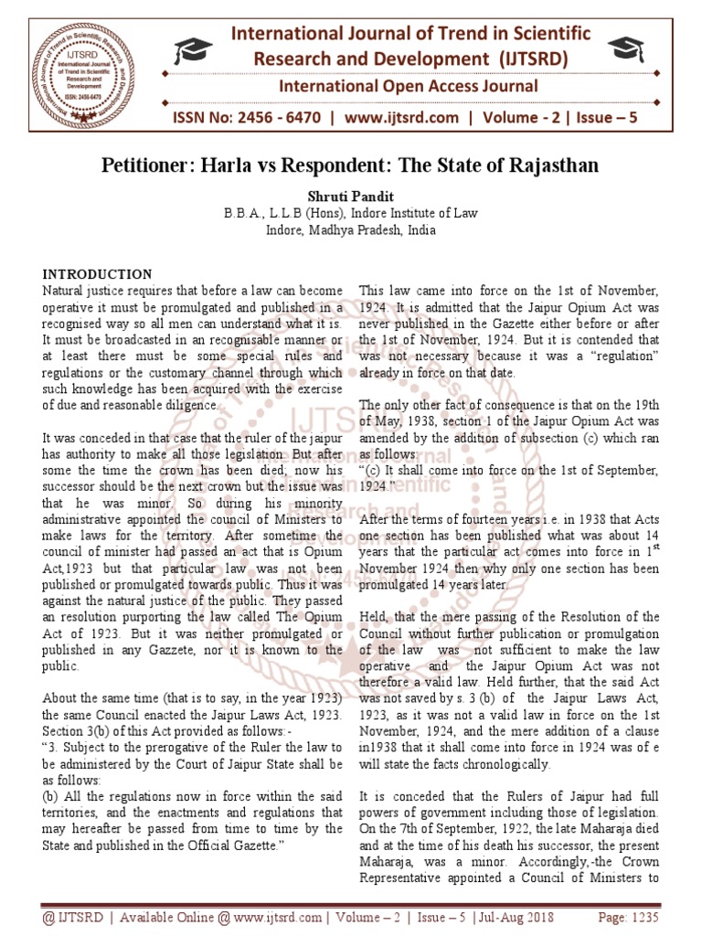 Harla vs. State of Rajasthan: Legal Validity | PDF | Judgment (Law ...