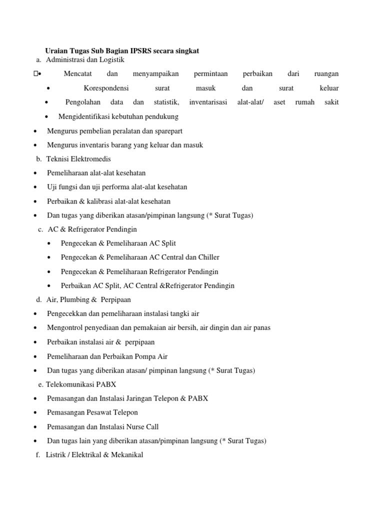 Uraian Tugas Sub Bagian IPSRS Secara Singkat | PDF | Hukum | Teknologi ...