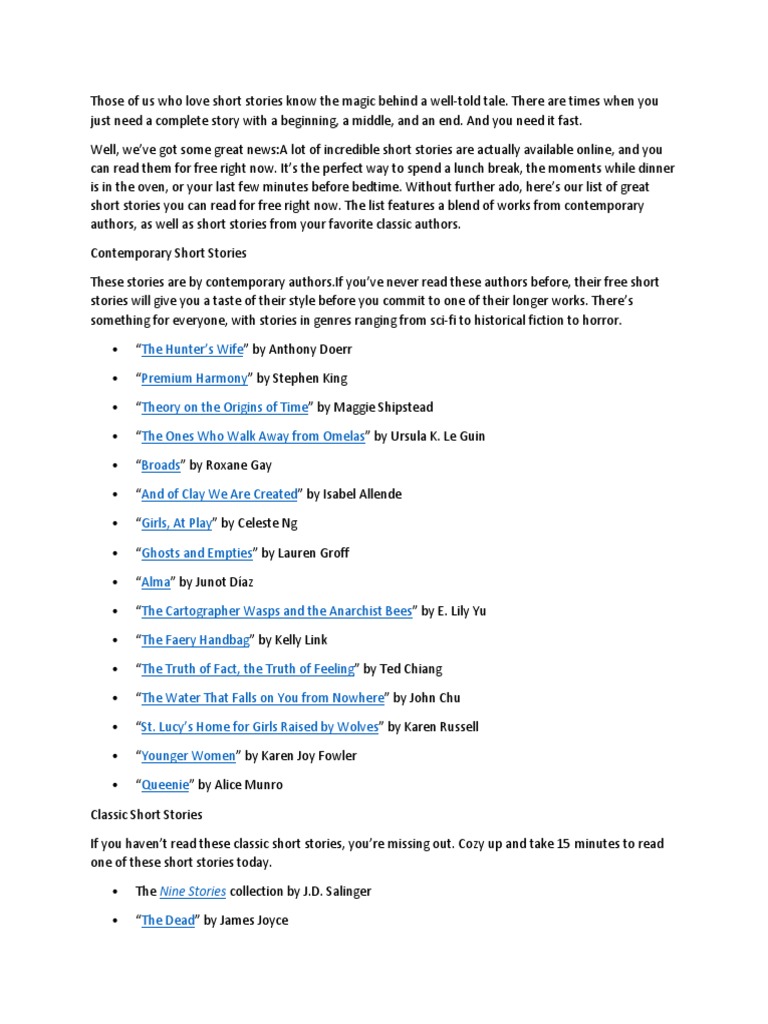 27 Short Stories You Can Read For Free Right Now | PDF | Short Stories