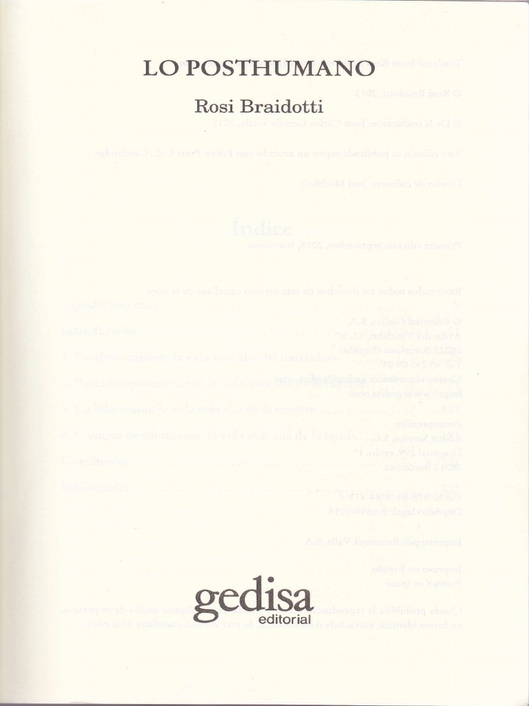 Rosi Braidotti. Lo Posthumano. Cap I, II. Medio Edit | PDF | Publicación | Movimientos filosóficos