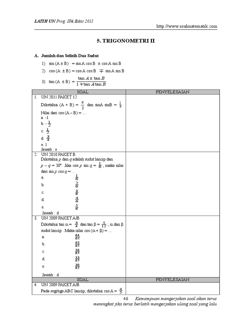 Bab 5 Trigonometri II | PDF | Metode & Bahan Ajar