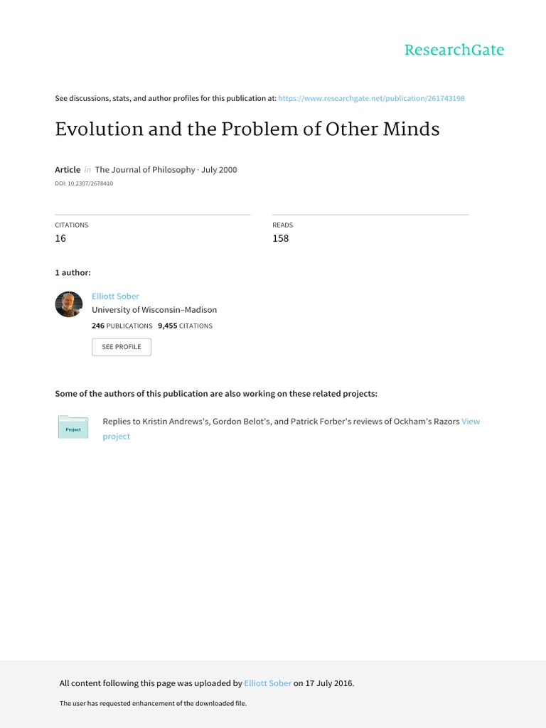 Evolution and The Problem of Other Minds | PDF | Occam's Razor ...