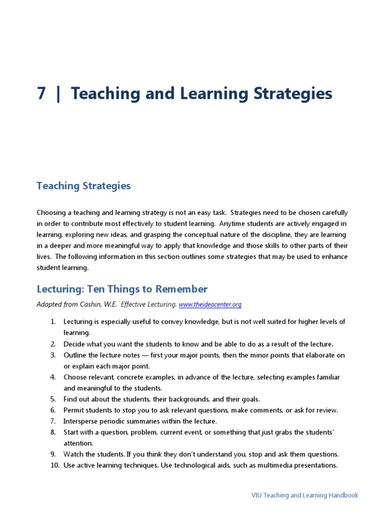 Effective Teaching Strategies Guide | PDF | Lecture | Learning