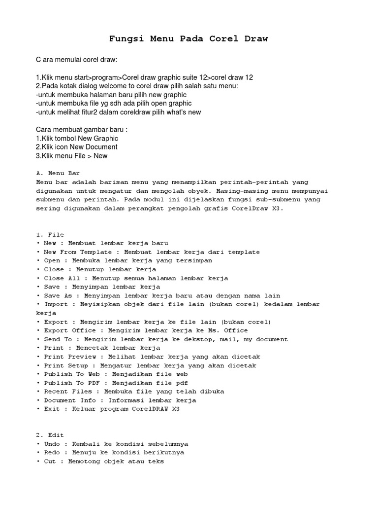 Fungsi Menu dalam Corel Draw X3 | PDF
