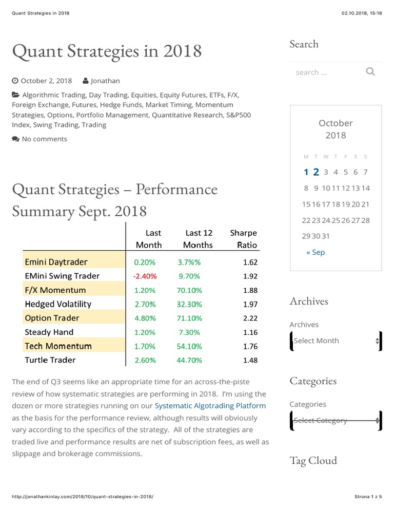 Quant Strategies in 2018 | PDF | Exchange Traded Fund | Vix