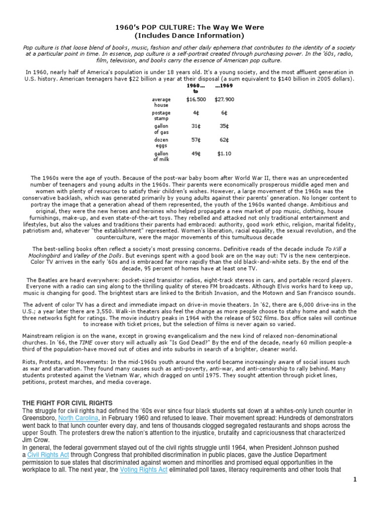 1960's POP CULTURE and Timeline | PDF | Leisure | Entertainment (General)