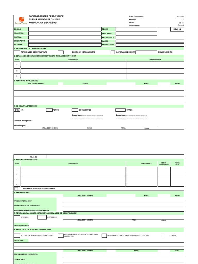 Formato de Notificación de Calidad | PDF