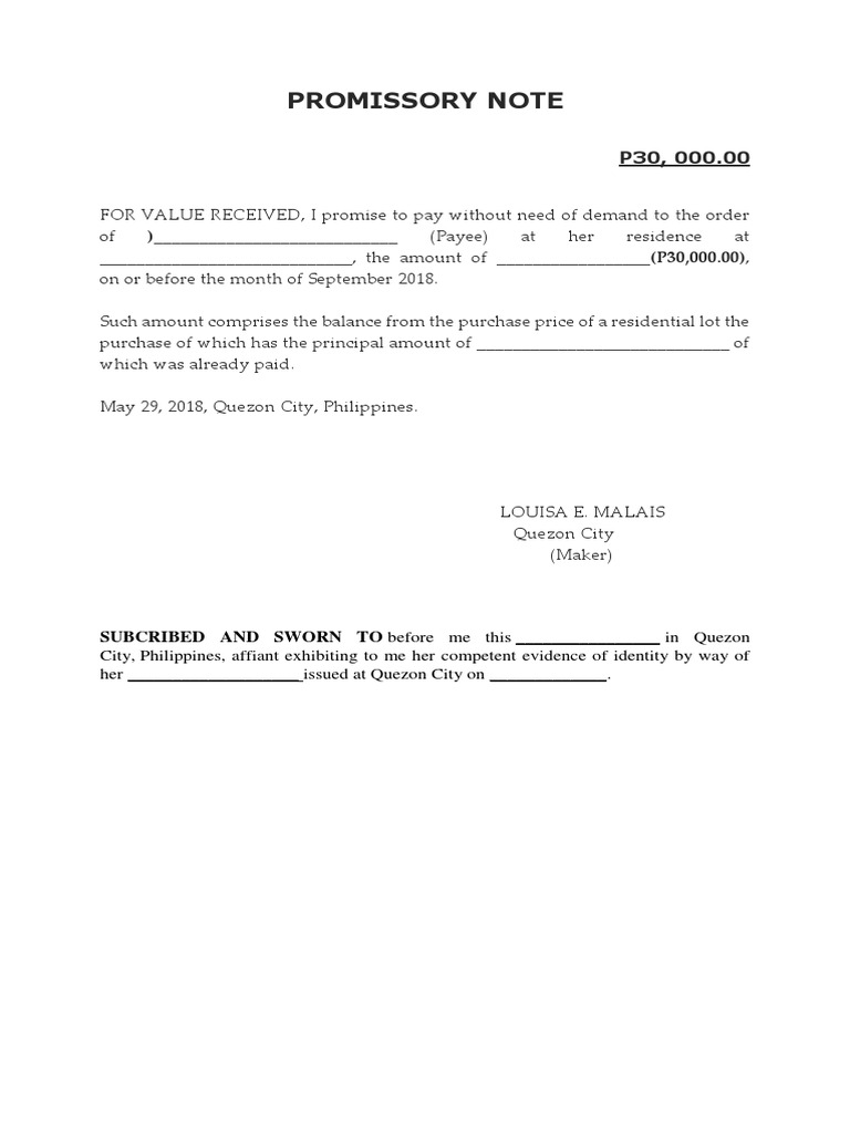 Promissory Note: SUBCRIBED AND SWORN TO Before Me This - in Quezon | PDF