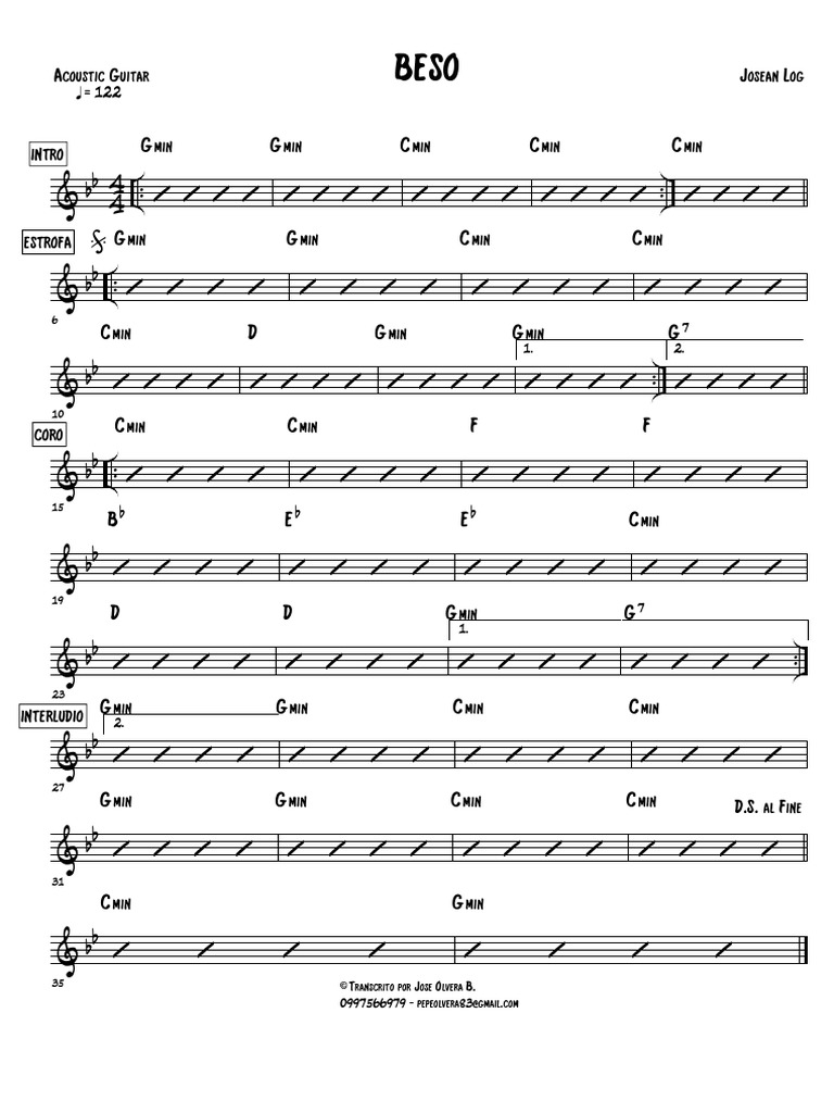 Acordes De Guitarra De Beso Besame Mucho (Kiss Me Much) Sheet Music