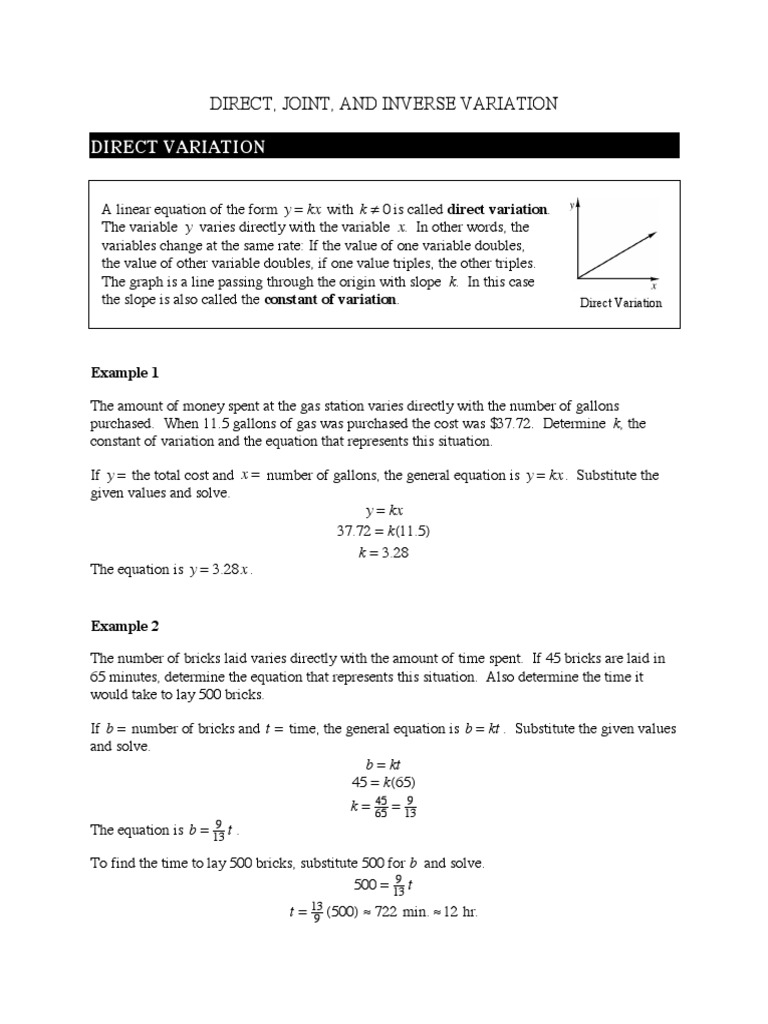 Direct and Inverse Variation PDF | PDF | Speed | Volume