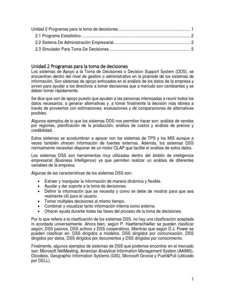 Programas DSS toma decisiones | PDF | Toma de decisiones | Sistema de ...