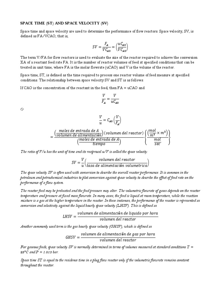Space Time (ST) and Space Velocity (SV) | PDF | Chemical Reactor | Gases
