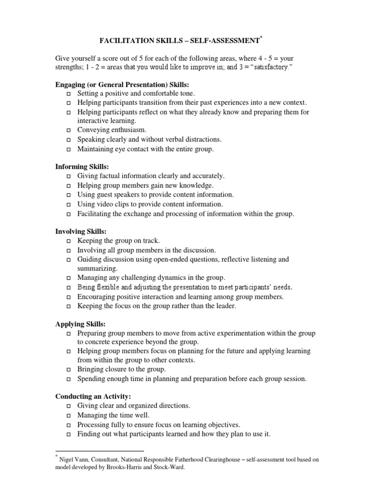 Self Assessment Facilitation Skills Pdf Change Learning