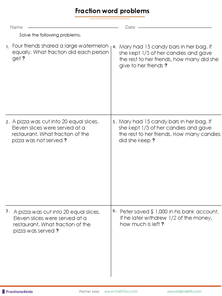 Fraction Word Problems | PDF
