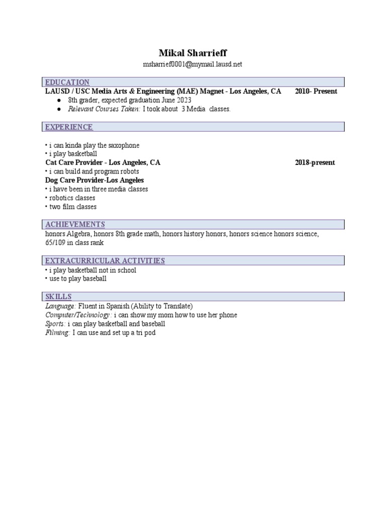 Mikal Resume | PDF | Behavior Modification | Cognition