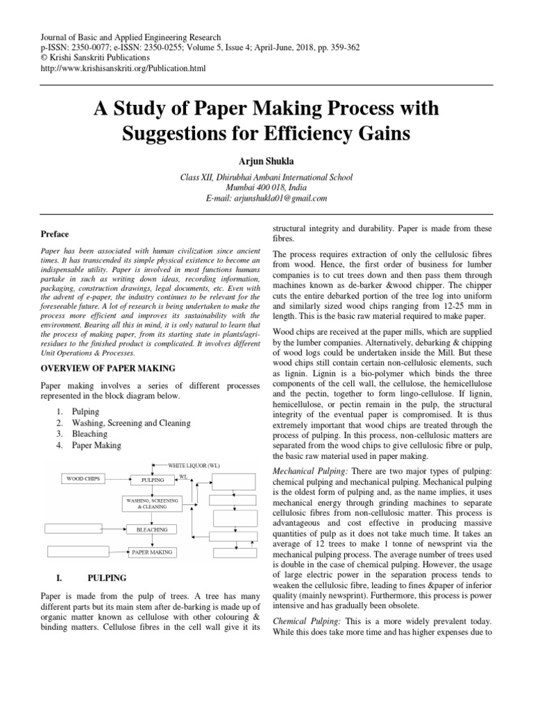 A Study of The Paper Making Process With Suggestions For Efficiency ...
