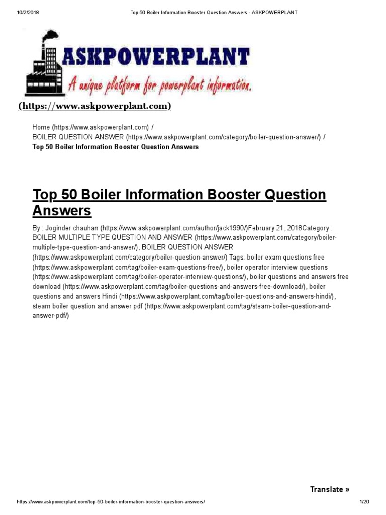 Top 50 Boiler Questions and Answers | PDF | Boiler | Steam