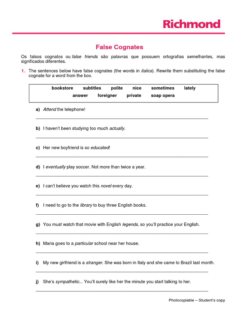 Atividade - FALSE FRIENDS PDF | PDF | Semiotics | Languages