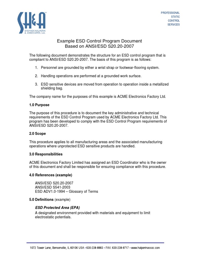ESD Control Program Example Document | PDF | Electrostatic Discharge ...