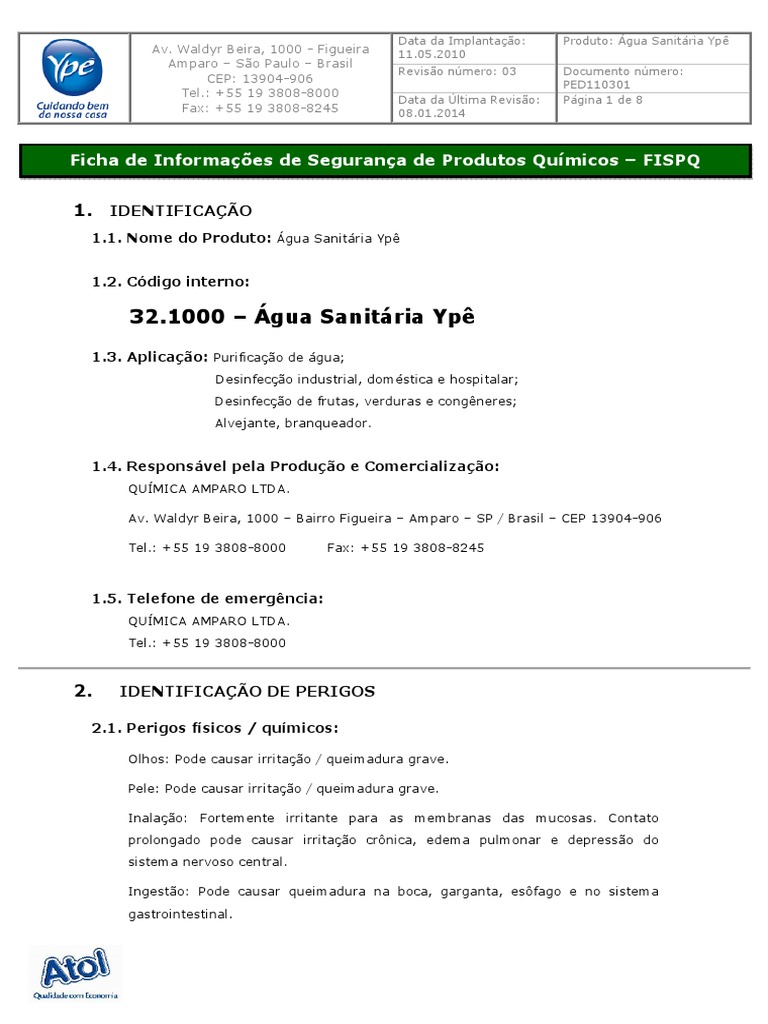 Fispq Agua Sanitaria | Cloro | Sódio