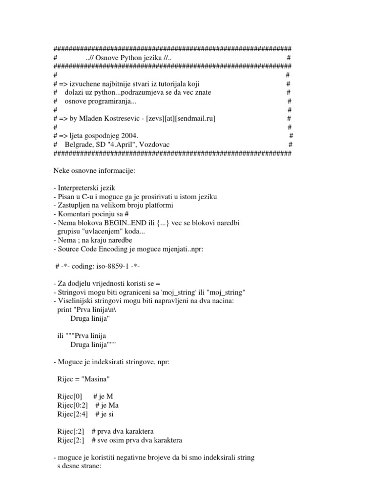 Osnove Python Jezika | PDF