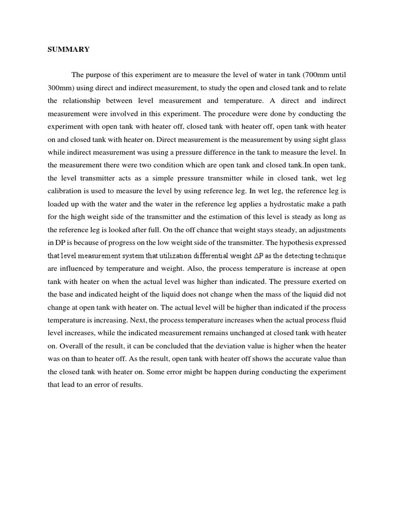 Lab Report Level Measurement | PDF | Pressure Measurement | Pressure
