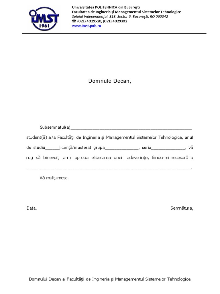 Formular Cerere Adeverinta Student 2017 02 | PDF