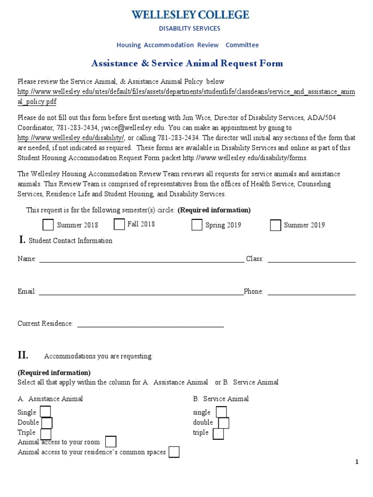 Assistance and Service Animal Request Form | PDF