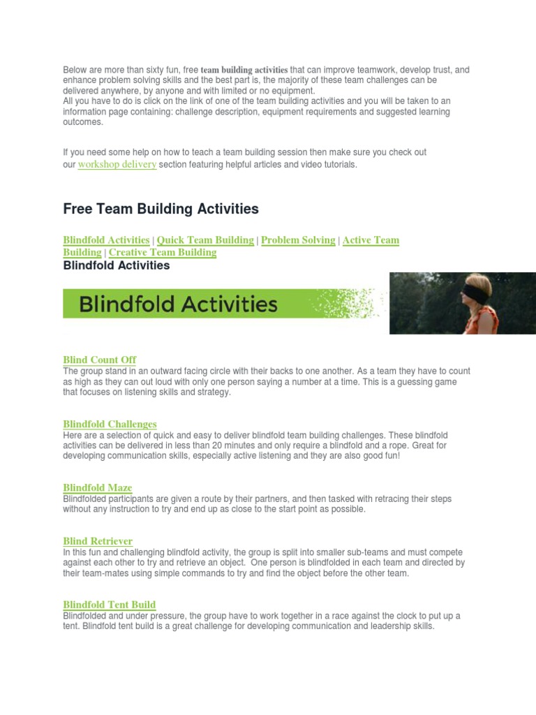 Free Team Building Activities | PDF | Team Building | Creativity