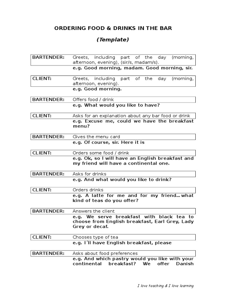 Ordering Food and Drinks at a Bar | PDF | Eating Behaviors Of Humans ...