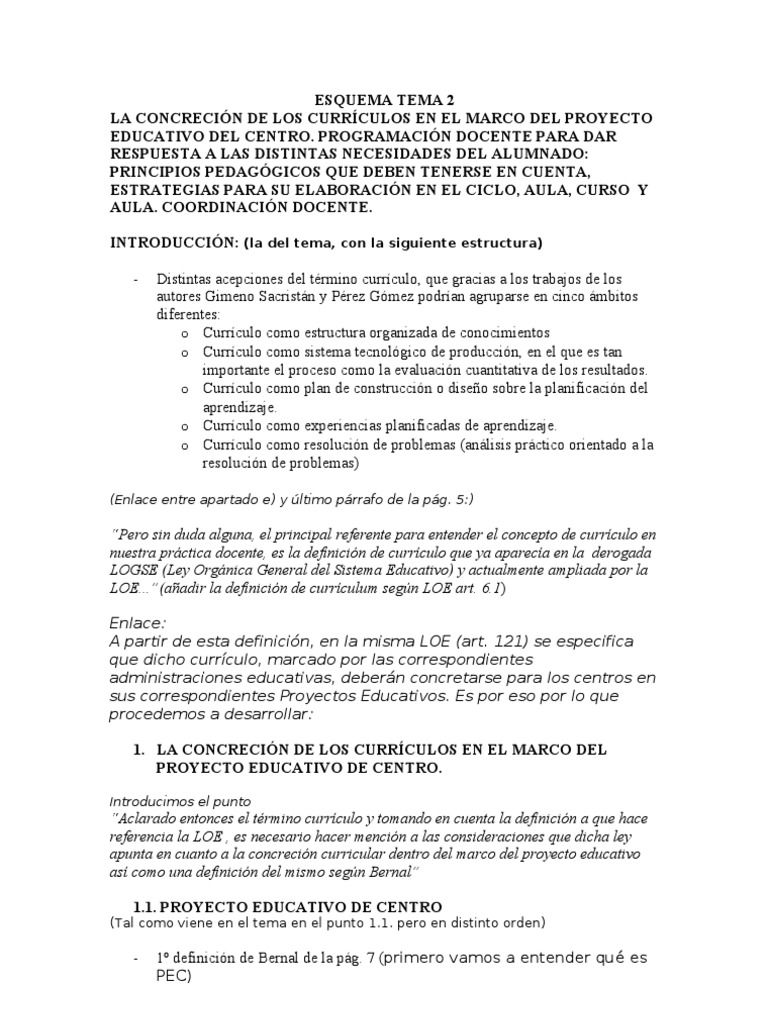 Esquema Tema 2 Pdf Plan De Estudios Maestros
