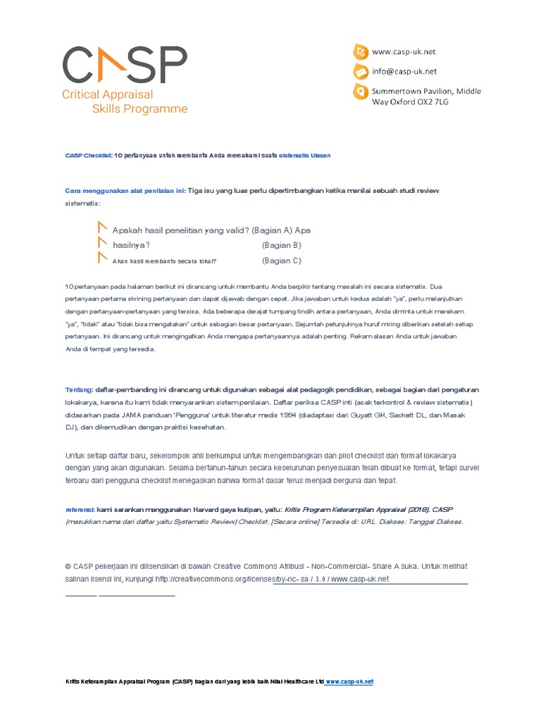 CASP Systematic Review Checklist Download - En.id PDF | PDF