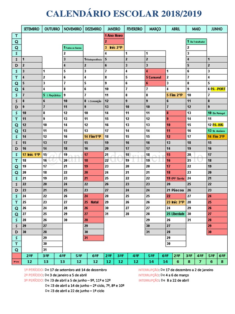 Calendário Escolar 2018-2019 | PDF