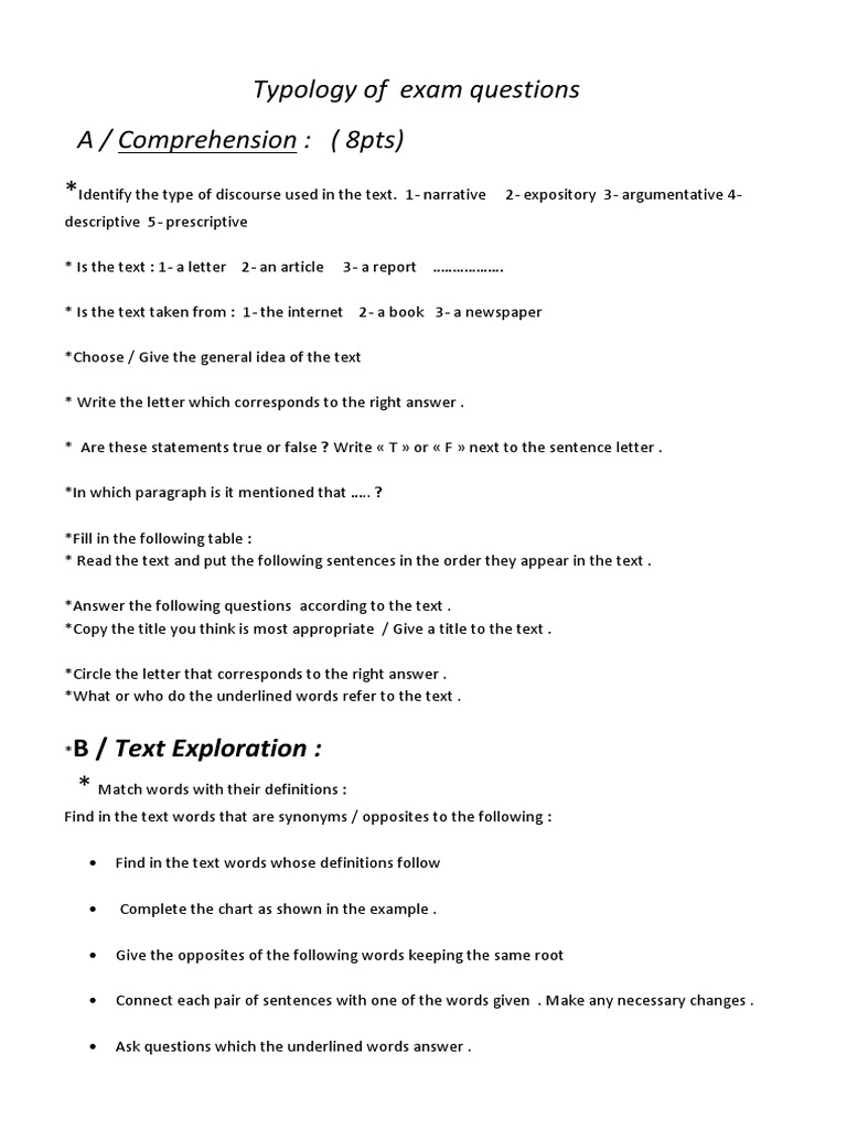 Exam Question Typology Guide | PDF