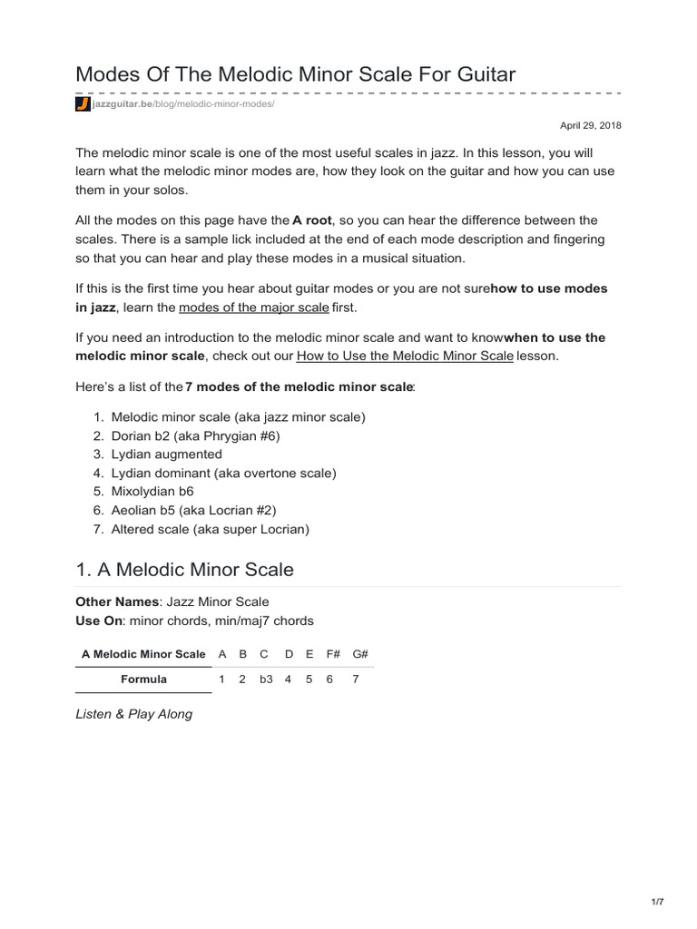 Melodic Minor Modes for Guitar | PDF | Mode (Music) | Minor Scale