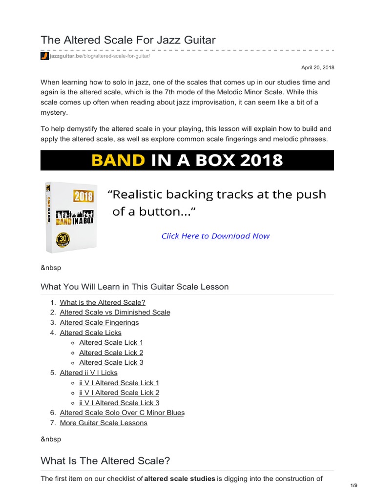 The Altered Scale For Jazz Guitar-1 | PDF | Scale (Music) | Minor Scale