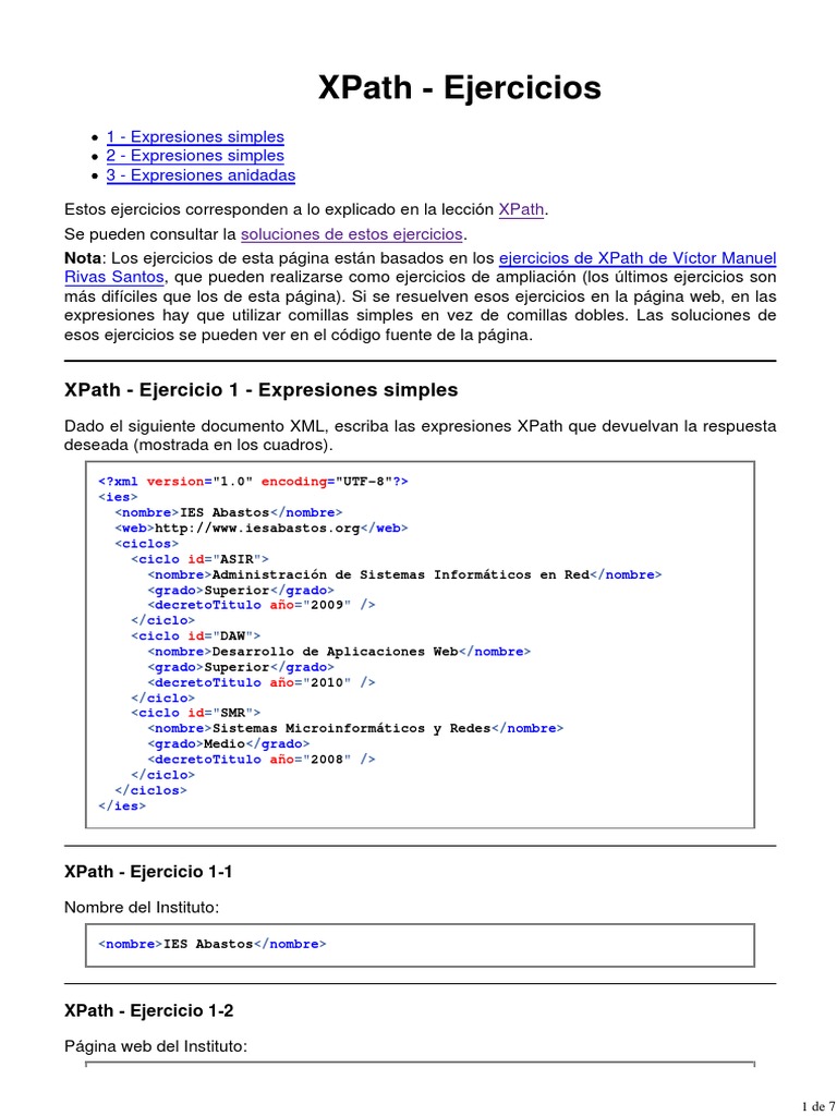 Ejercicios. XPath. XML. Bartolomé Sintes Marco | PDF | X camino | Comillas Ejercicios. XPath. XML. Bartolomé Sintes Marco | PDF | X camino | Comillas