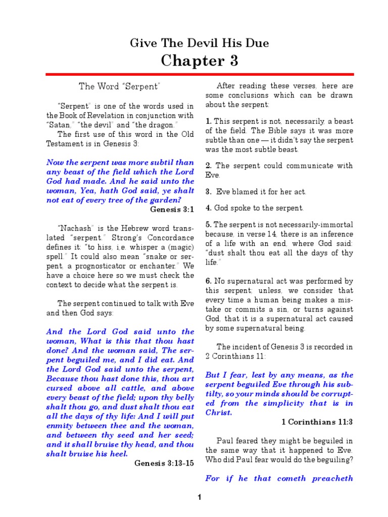 Give The Devil His Due 3 | PDF | Serpents In The Bible | Satan
