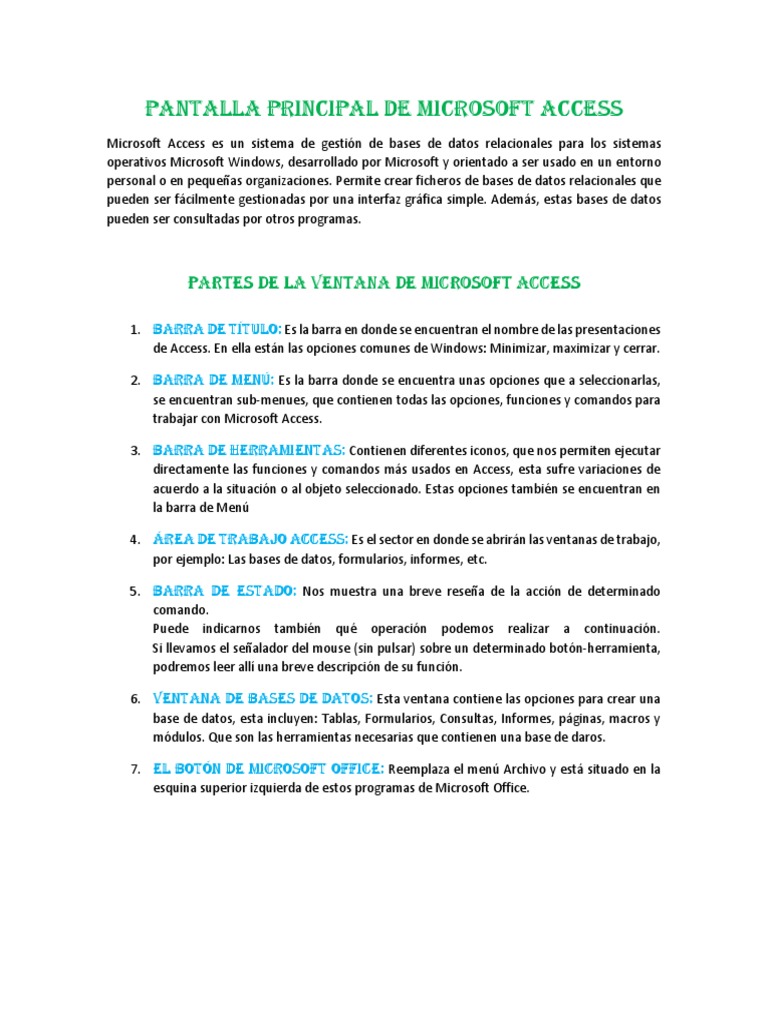 Pantalla Principal de Microsoft Access | PDF | Ventana (informática ...
