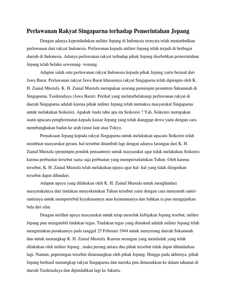 Perlawanan Rakyat Singaparna Terhadap Pemerintahan Jepang | PDF
