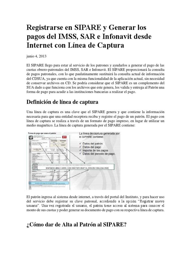 Registrarse en SIPARE y Generar Los Pagos Del IMSS | PDF | Internet ...