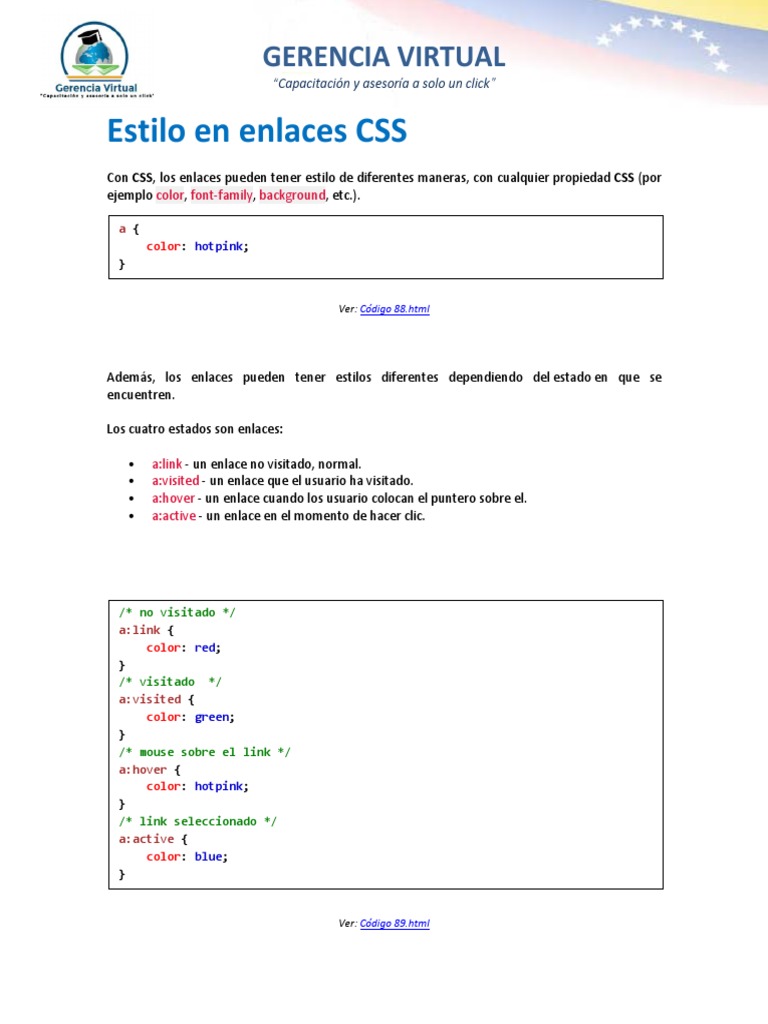 12 Estilo de Enlaces en CSS | Descargar gratis PDF | Hipervínculo ...