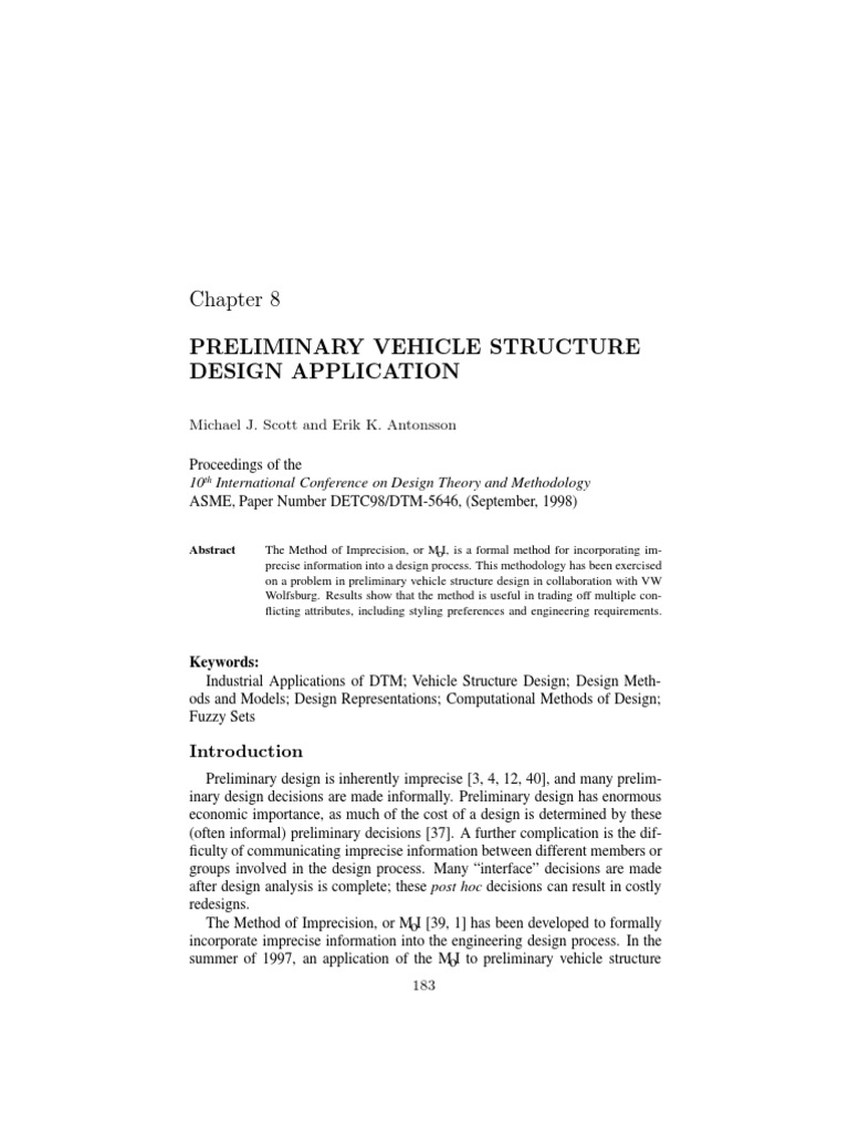 Preliminary Vehicle Structure Design Application: Michael J. Scott and ...