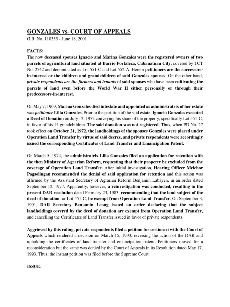 Gonzales vs. Court of Appeals | PDF | Deed | Property